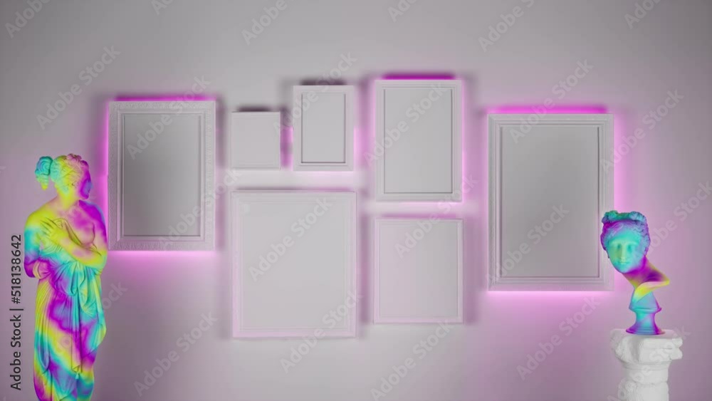 Still life picture frame zoom in mock up with pink backlight, bust of ...
