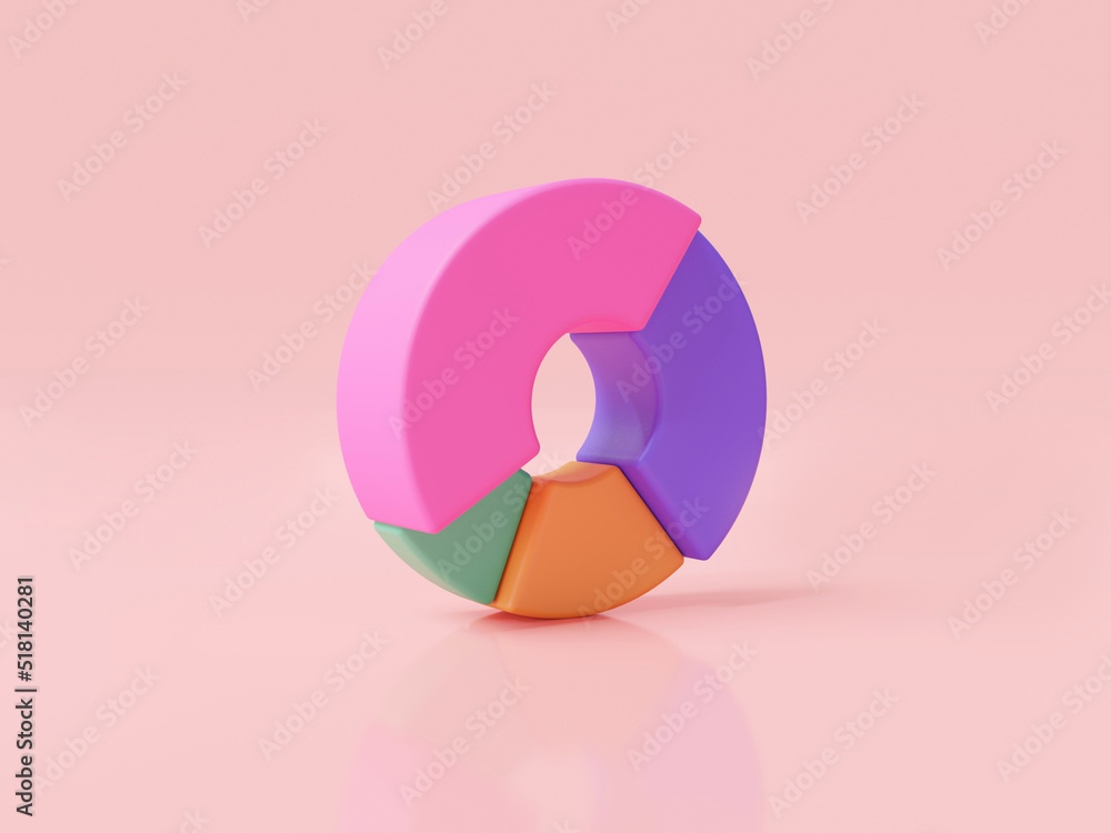 3d circle diagram graph icon on pink background. Donut chart, pie chart ...