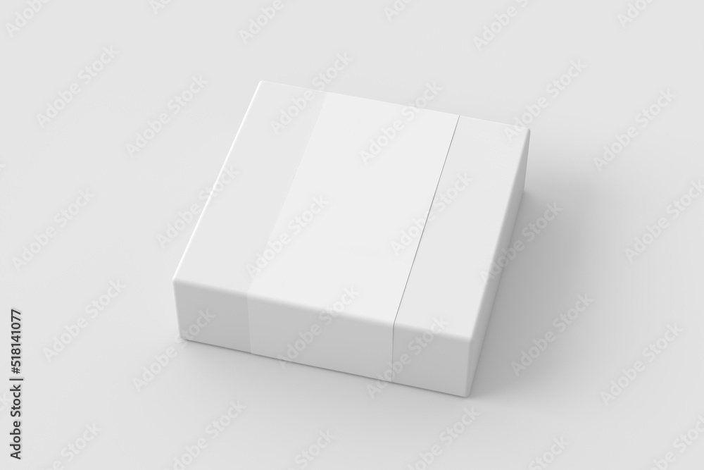Square box mock up with blank paper cover label: White gift box on ...