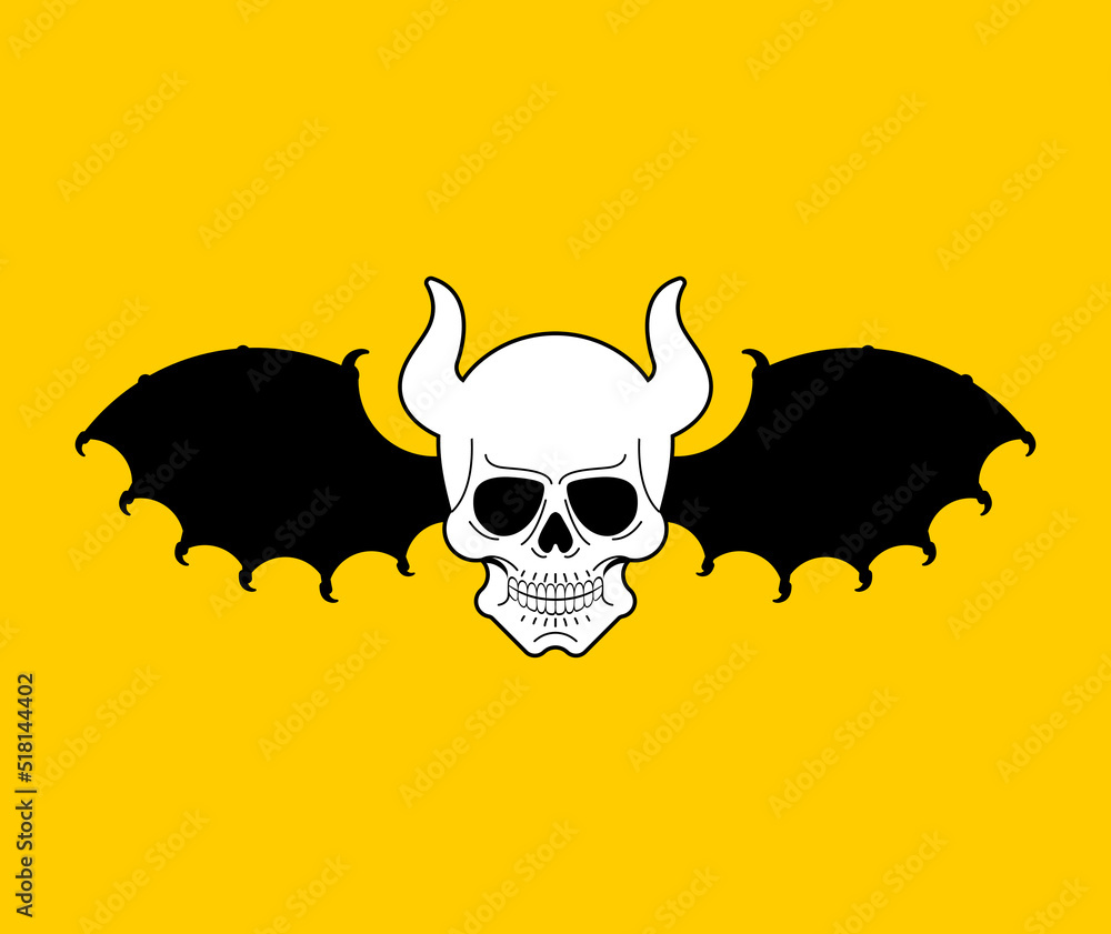Skull with bat wings sign of Satan. Skeleton head of devil Stock Vector ...