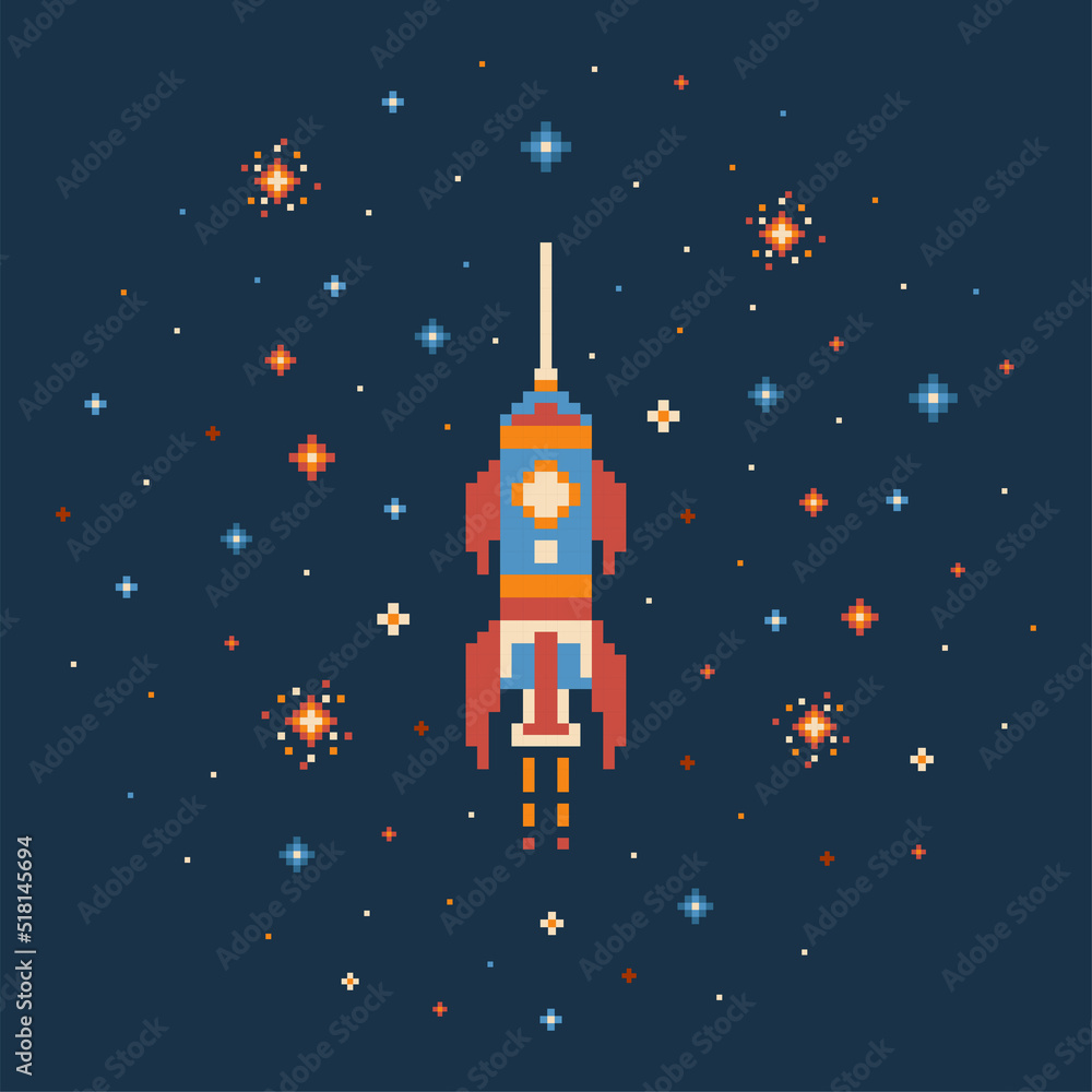 8 bit Pixel Art Rocket in Outer Space Stock Vector | Adobe Stock
