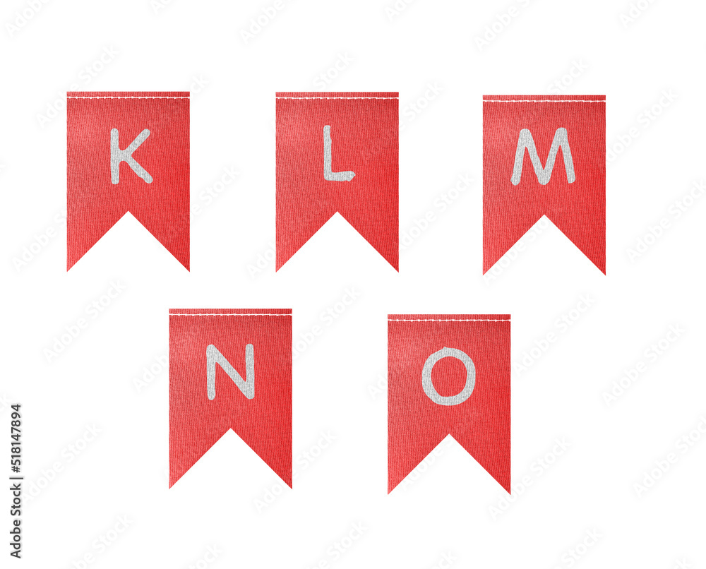 Red textile flags Latin alphabet. Classic ABC decorative on white ...
