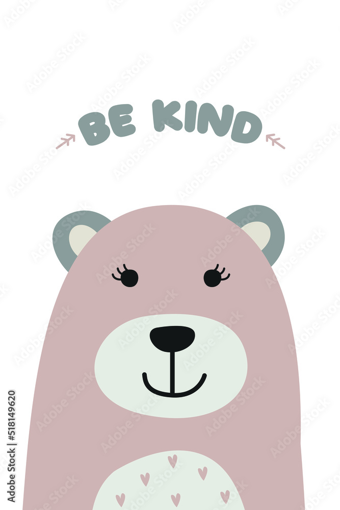 Cute Scandinavian Bear Poster for Kids Room Wall Decoration Stock ...