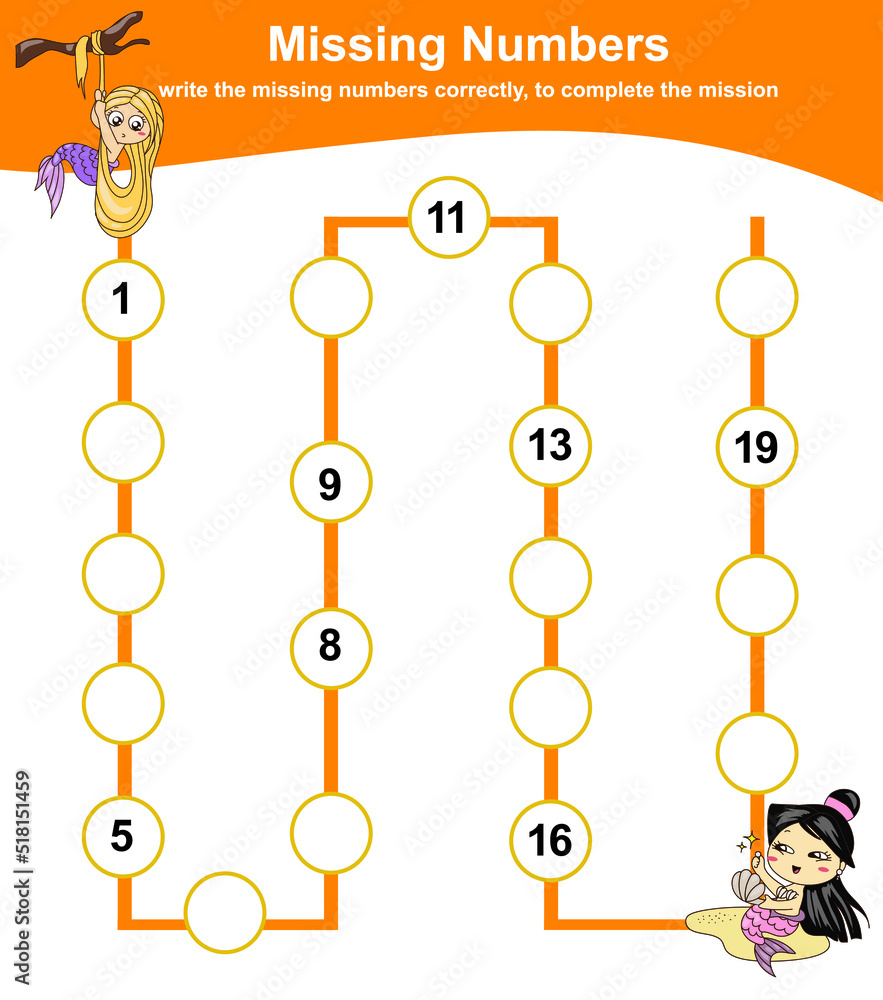 Missing numbers. Write the missing numbers correctly. Educational ...