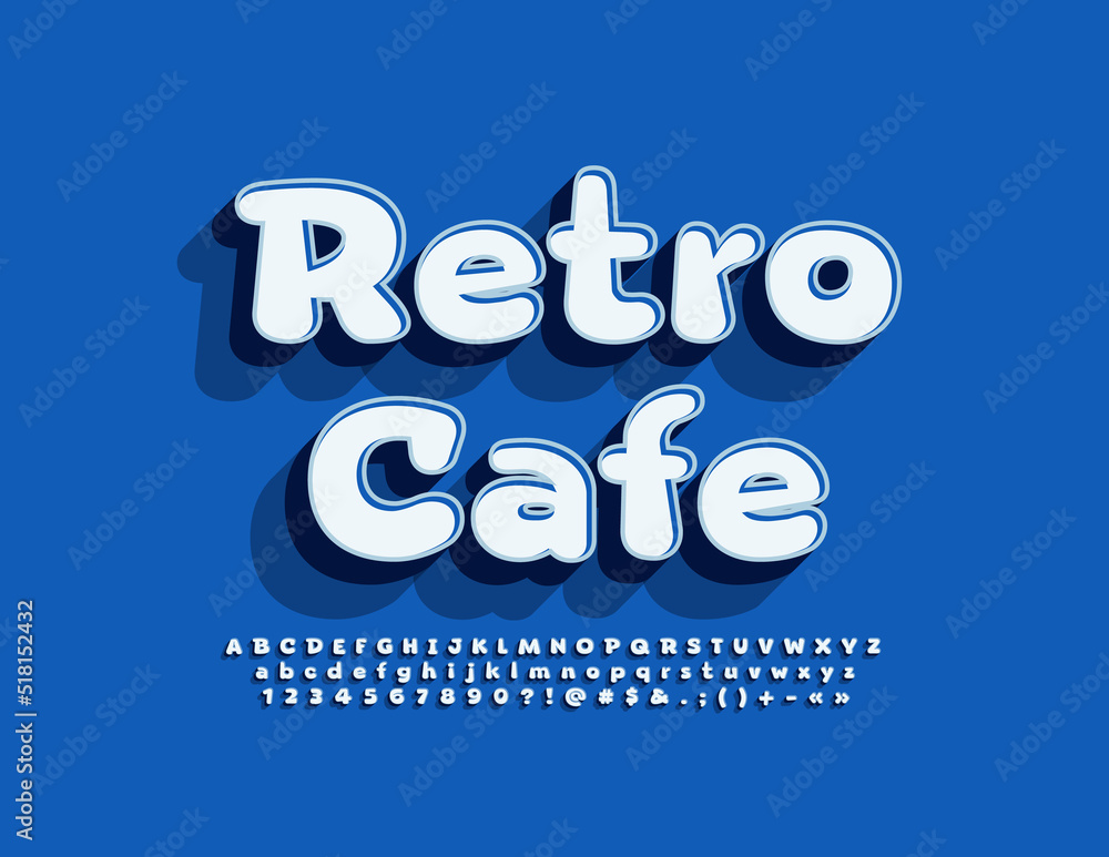Vector stylish Emblem Retro Cafe. Bright 3D Font. Vintage Alphabet ...