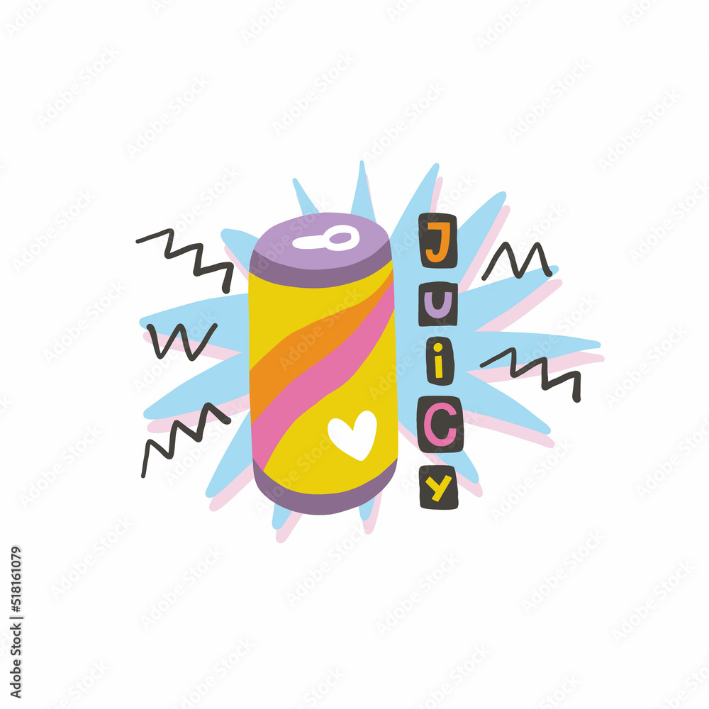 Juicy. Y2K. Funny cartoon illustration. Vector quote. Comic element for ...