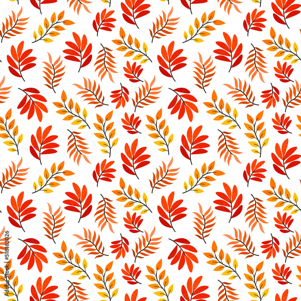 Seamless Autumn pattern with fall leaves on white background. Fall ...