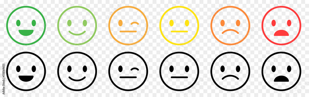 Face icon set. Line art style. Satisfaction rating. Vector illustration ...