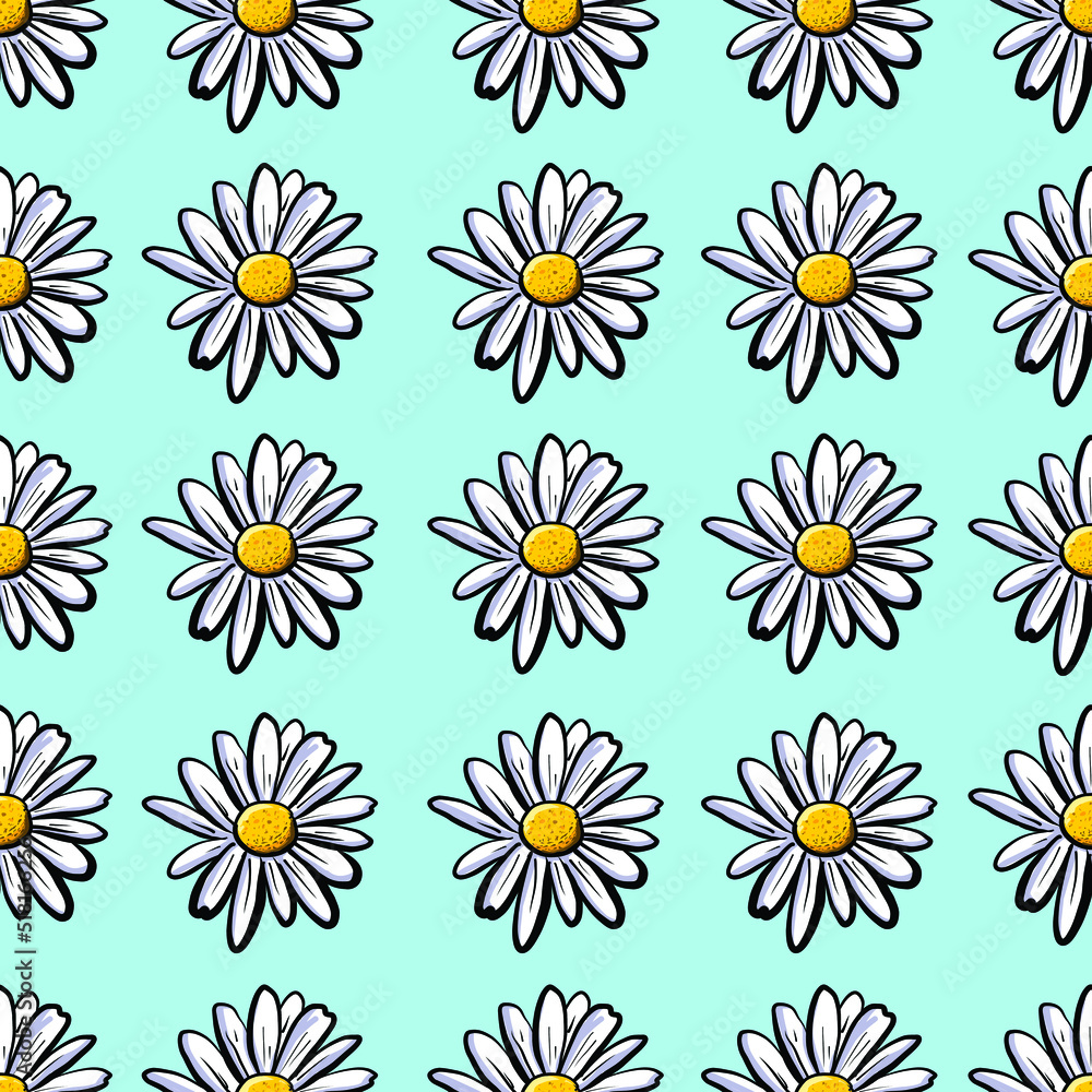 Hand drawn daisy flower texture repeatable design. Vector seamless ...