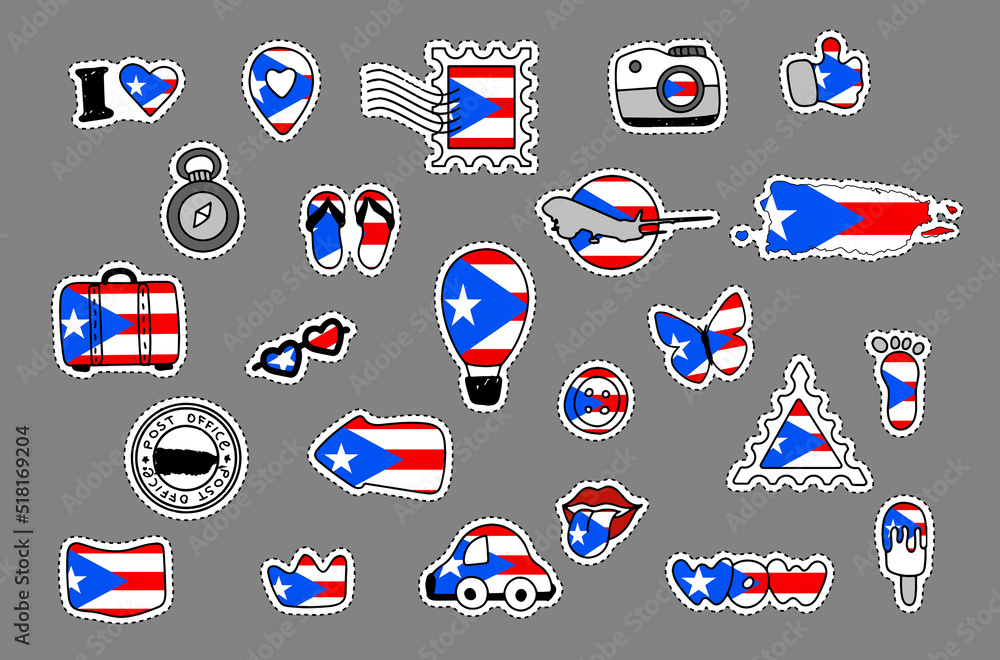 Patriotic travel stickers set in colors of national flag on white ...