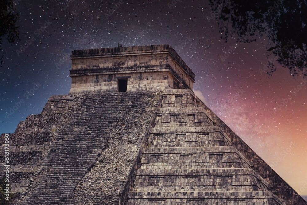 Mayan Ruins Chichen Itza Castillo Historical Pyramidnight Milky Way Sky ...