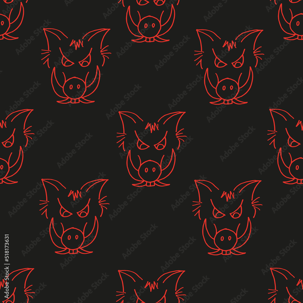 Seamless halloween pattern with red devil with big teeth and an evil ...