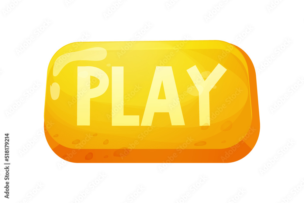 Play or start button in funny cartoon style isolated on white ...