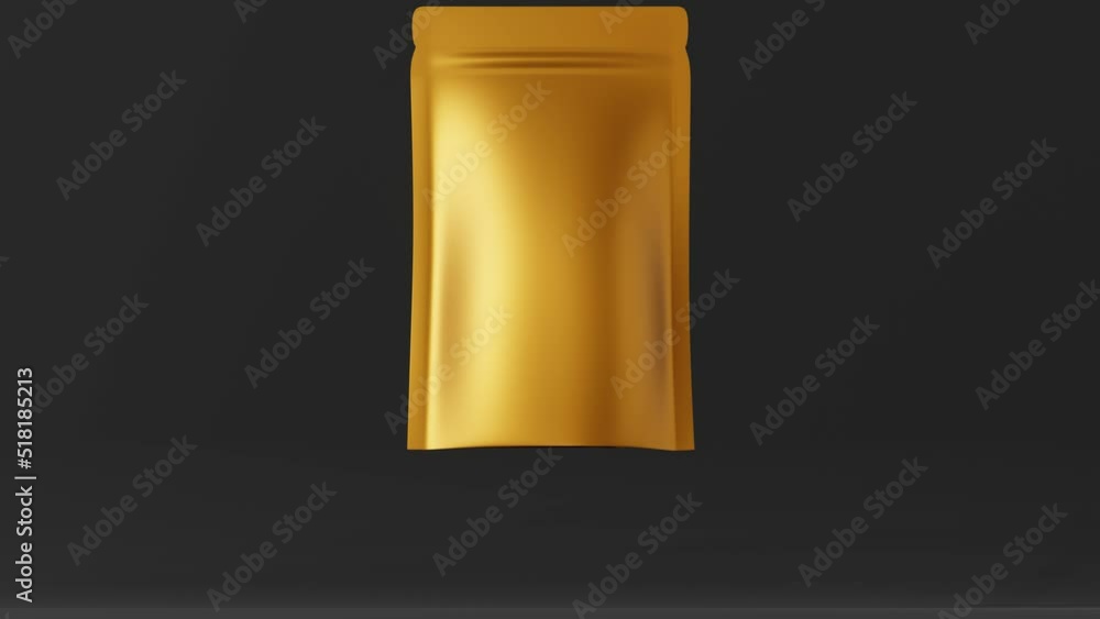 Golden pouch bag mockup branding falling bouncing black background 3D ...