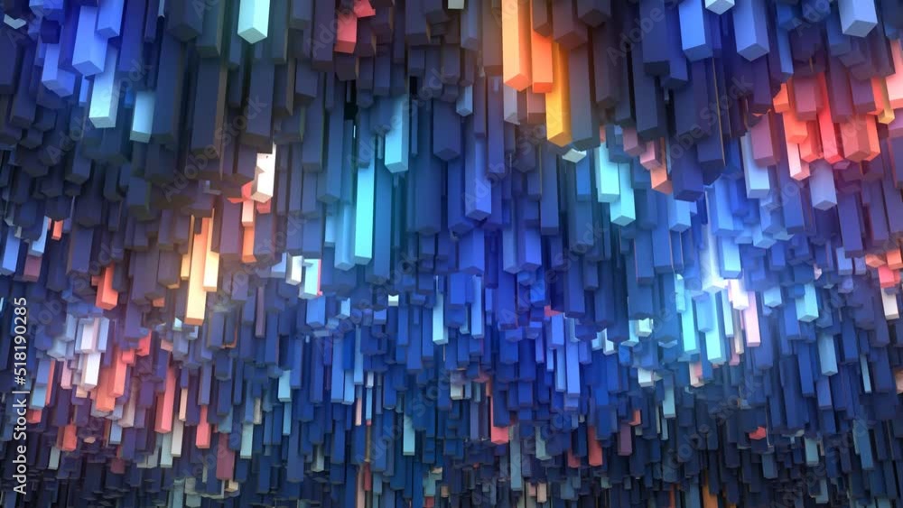 Animated neon background. Randomly moving puzzle, mosaic. 3d rendering ...