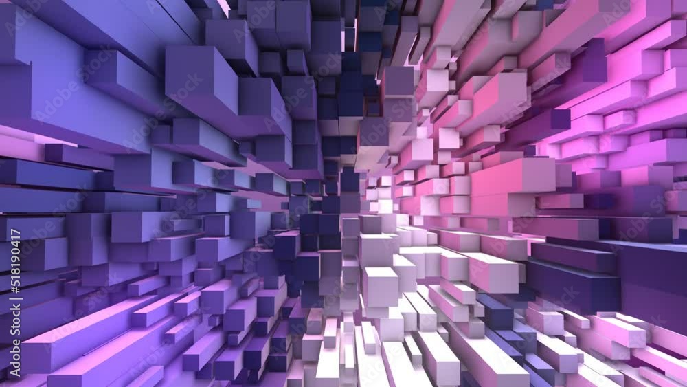 Animated color abstract background. Randomly moving puzzle, mosaic. 3d ...