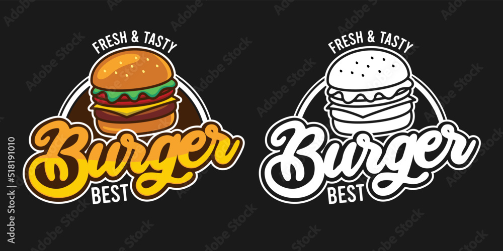 Best burger logo set, color and white. Emblem for hamburger shop ...