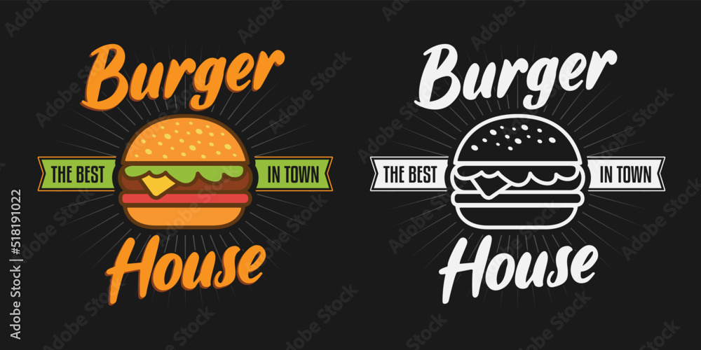 A set of logos for the best burger in town, colored and white. Emblem ...