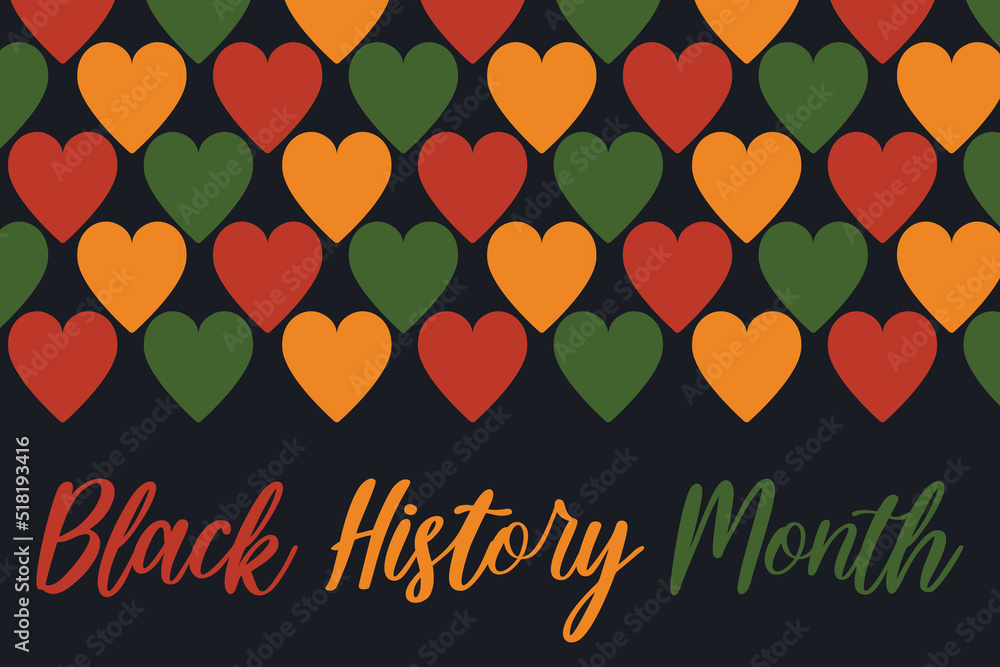 Black History Month banner with hearts pattern in Pan African flag ...