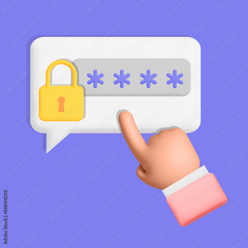 3d Vector Hand Click Or Point To The Password Secure Login Access Notification Authentication