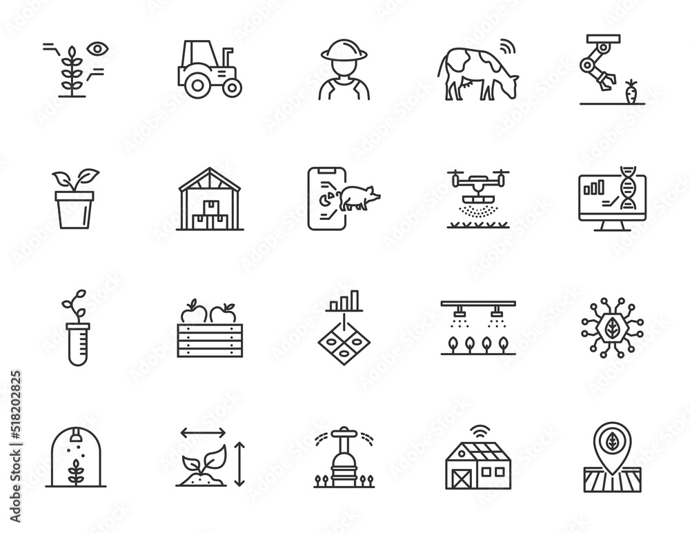 Smart farm agriculture technology line icon. Science agriculture smart ...