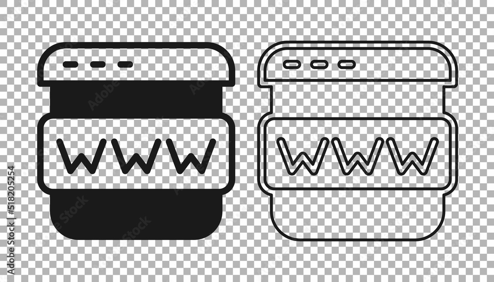 Black Browser window icon isolated on transparent background. Vector ...