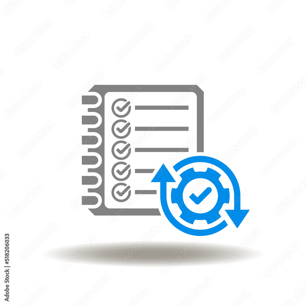 Vector illustration of checklist or booklet with gear, check and round ...
