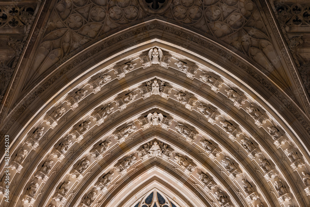 gothic cathedral of barcelona midevil architecturem main arch with ...