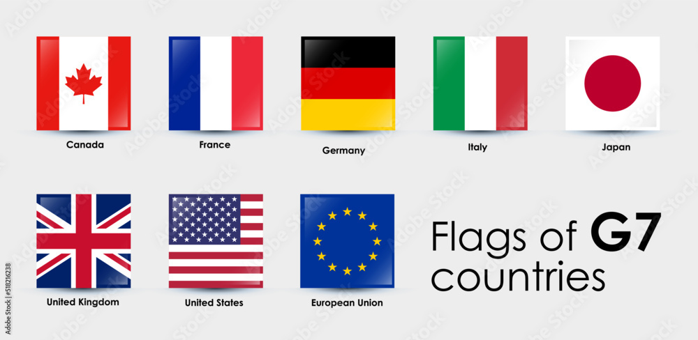 G7 summit flags Isolated icons. Group of Seven vector flags symbol. Set ...