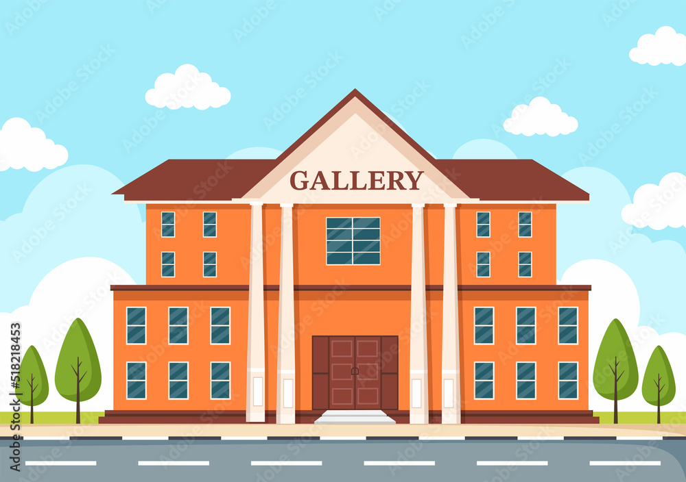 Art Gallery Museum Building Cartoon Illustration with Exhibition ...