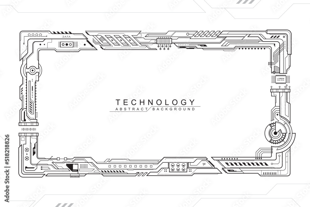 Technology black and white border frame design, Futuristic computer ...