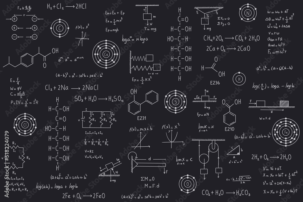 Calculus equations, algebra, organic chemistry, chemical reactions ...