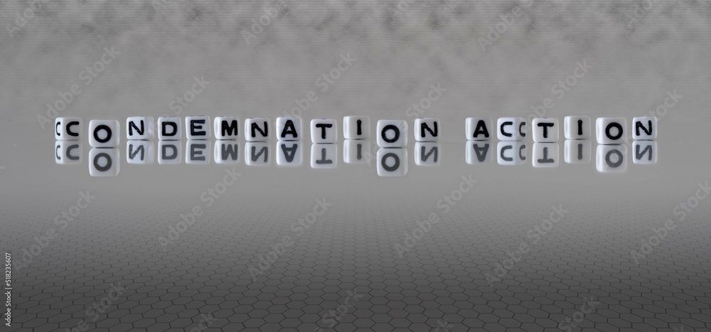 condemnation action word or concept represented by black and white ...