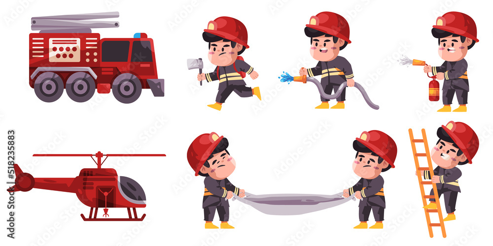 Fire fighter firemen professional occupation career set collection for ...