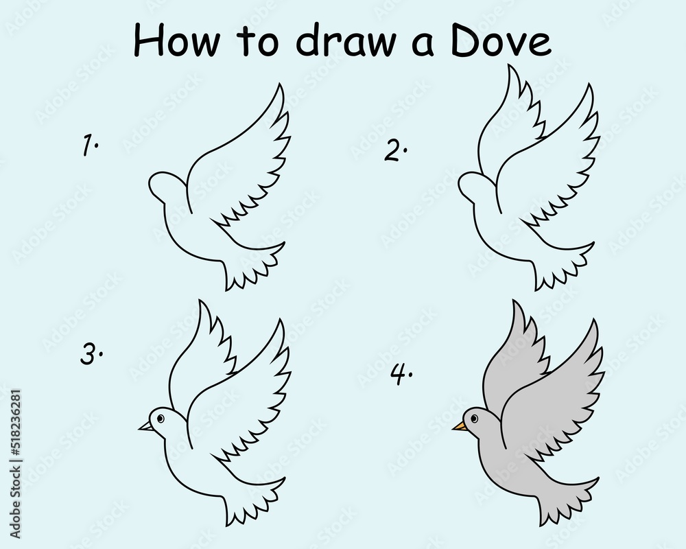 Step by step to draw a Dove. Drawing tutorial a Dove. Drawing lesson ...