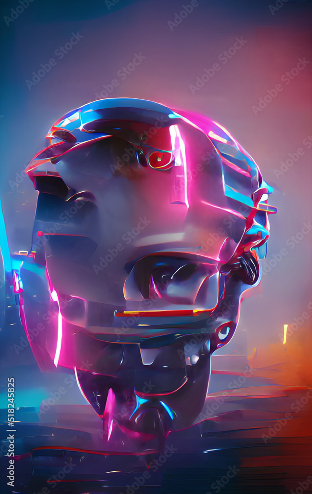 robot head, digital painting, concept illustration Stock Illustration ...