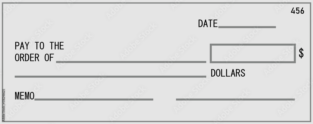 checkbook cheque page with empty fields to fill on white background ...