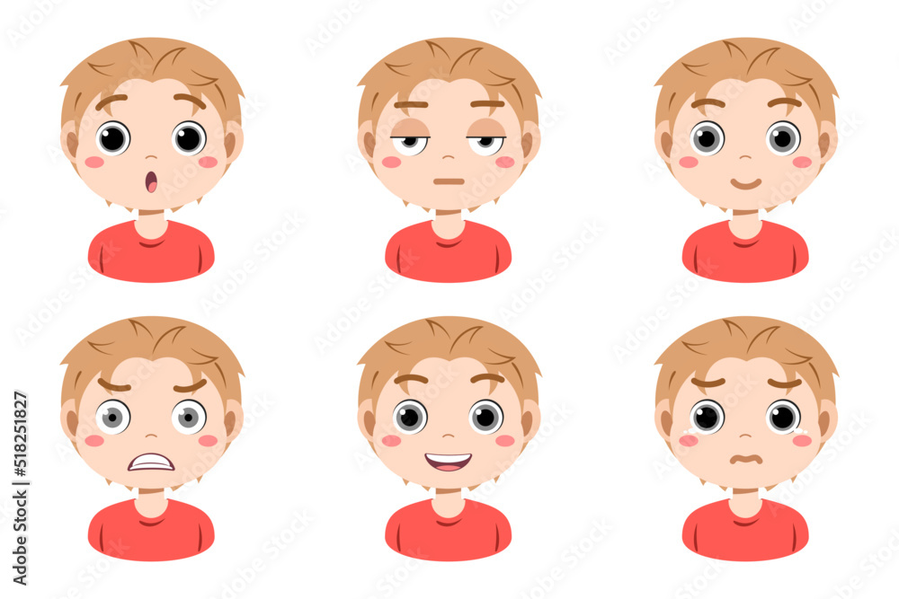 Collection of face expressions cute children cartoon character design ...