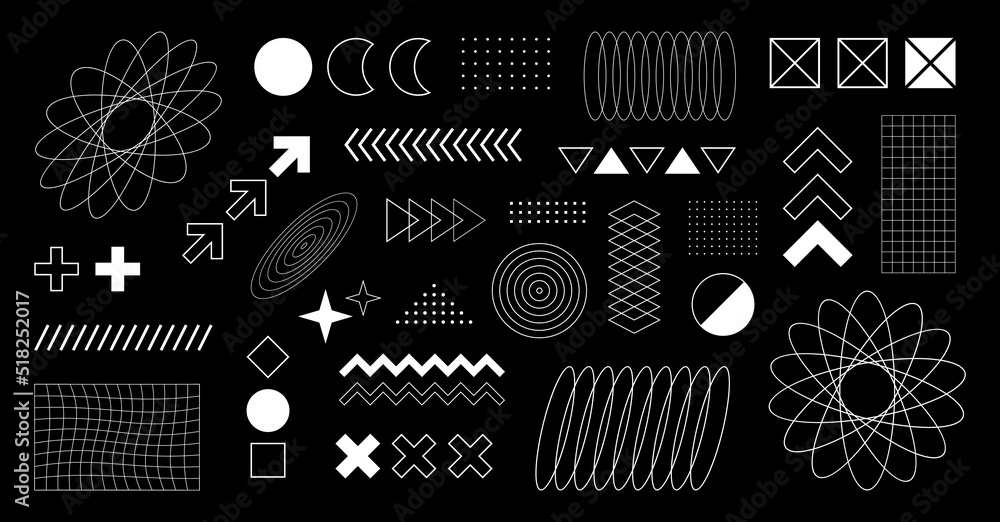 Big set different retro futuristic design elements. Geometric abstract ...