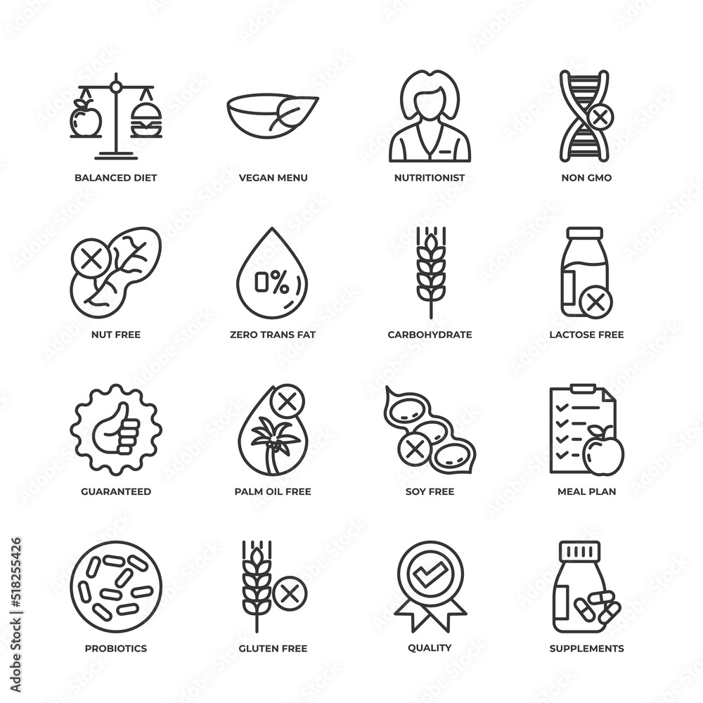 Healthy Food line icons set, outline vector symbol collection, linear ...