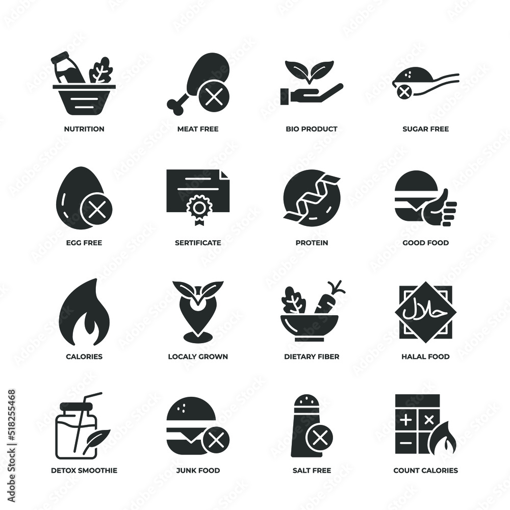 Healthy Food vector icons set, modern solid symbol collection, filled ...