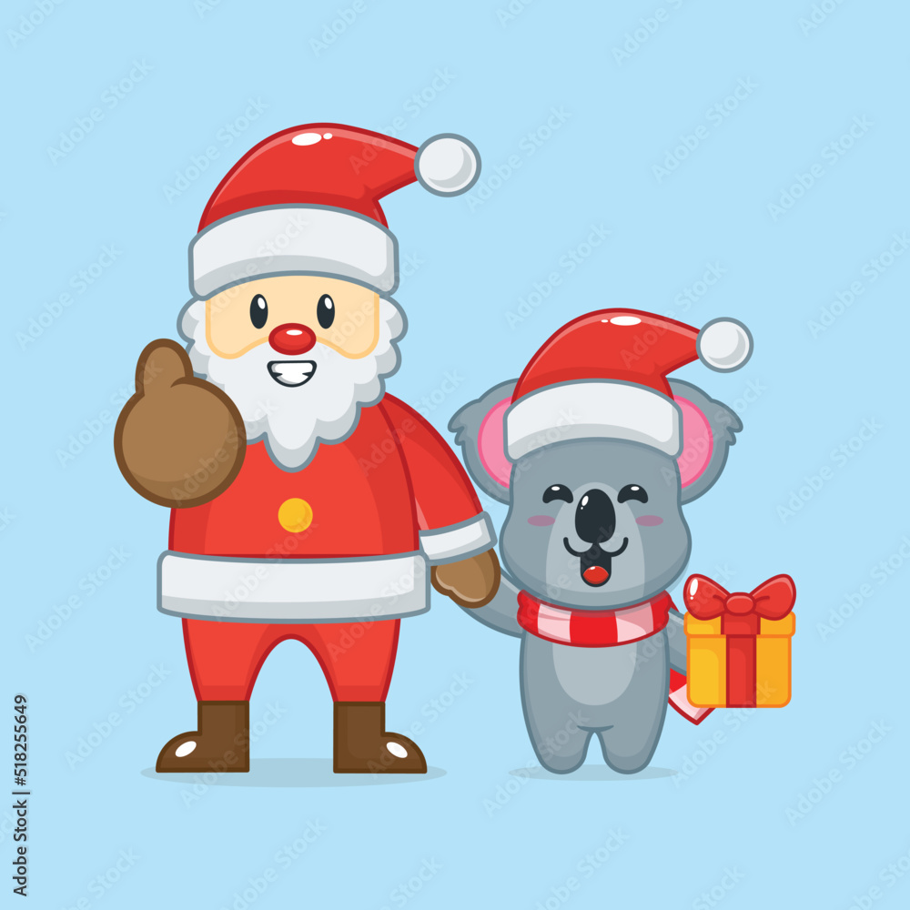 Cute koala with santa claus. Cute christmas cartoon vector illustration ...