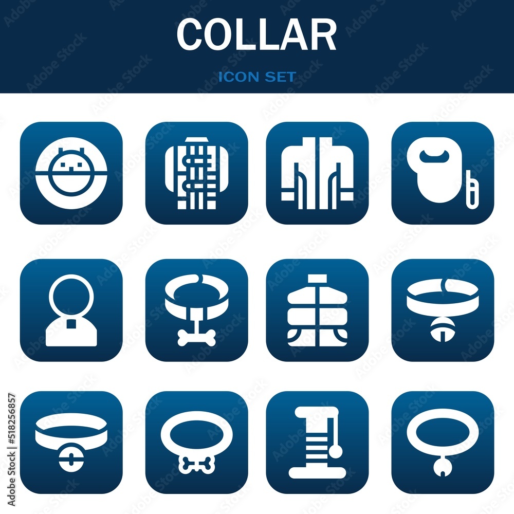 collar icon set. Vector illustrations related with Hamster ball, Jacket ...