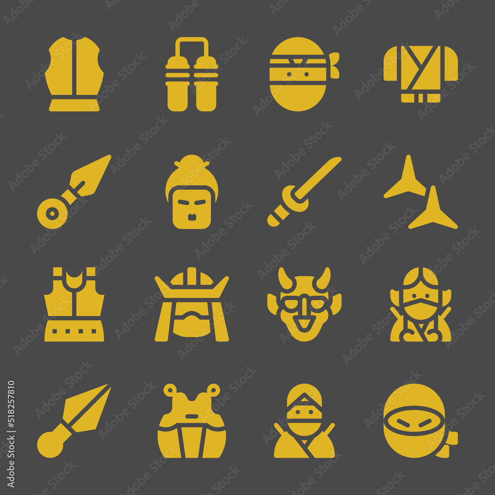 samurai web icons. Armour and Nunchaku, Ninja and Shuriken symbol ...