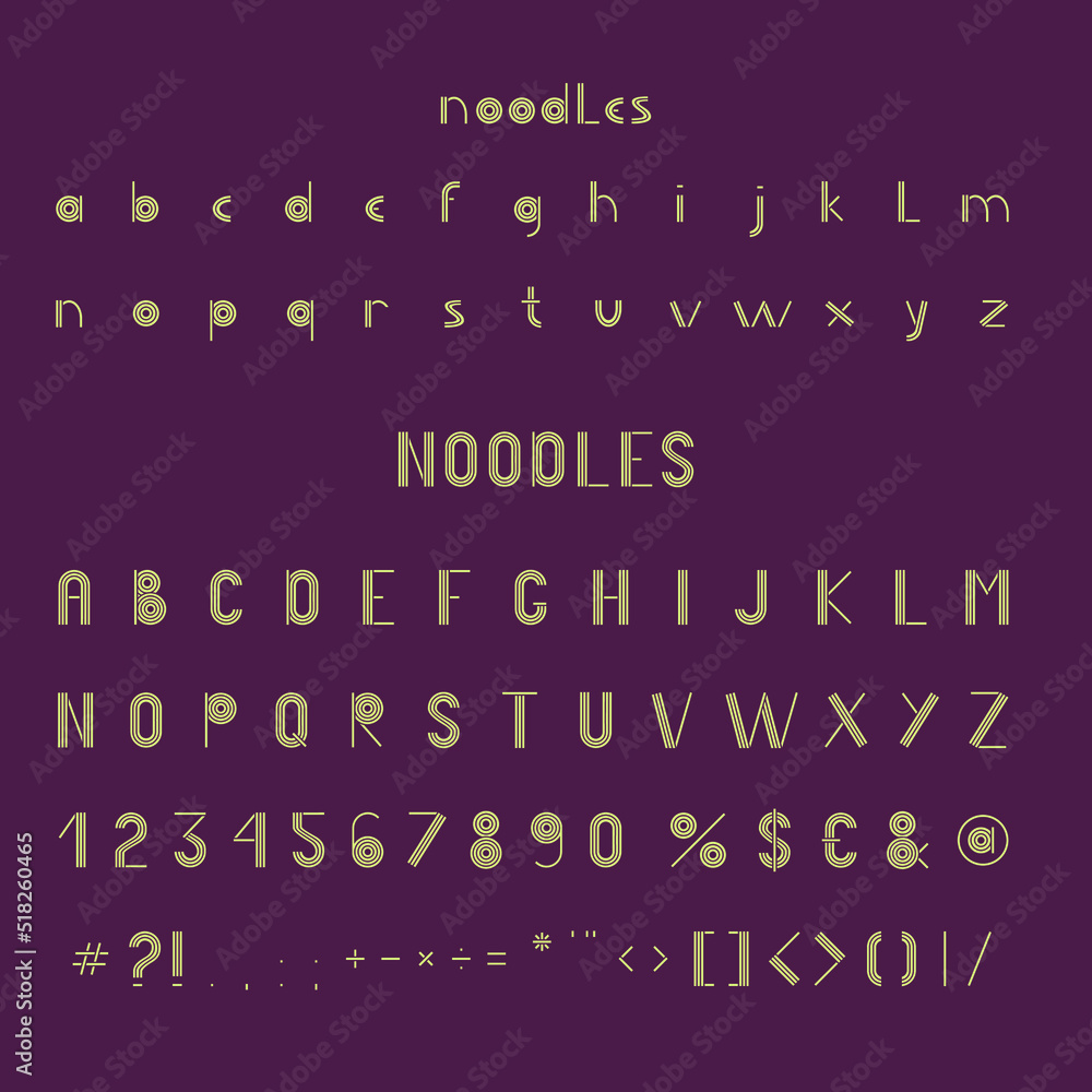 Noodles shape font glyphs letters alphabet Stock Vector | Adobe Stock