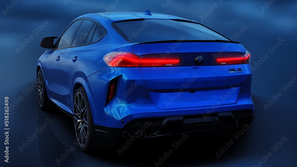 Berlin. Germany. June 10, 2022. Blue BMW X6M Competition III 2020 F96 ...