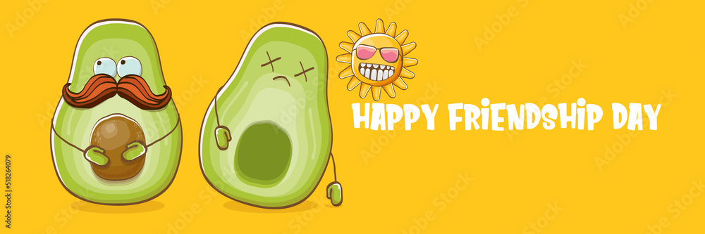 Happy friendship day cartoon comic horizontal banner with two funky ...