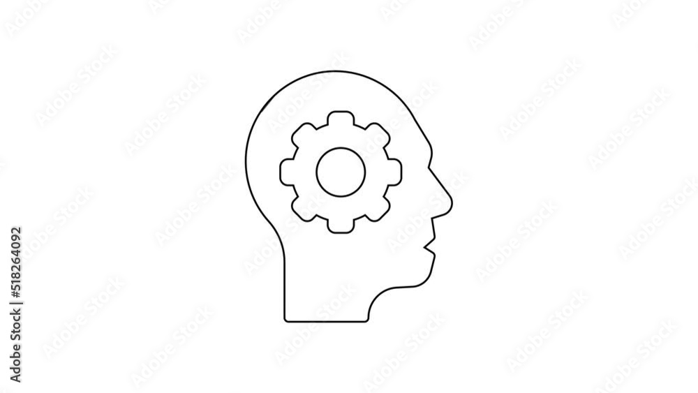 Black line Human head with gear inside icon isolated on white ...