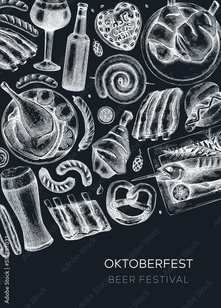 Oktoberfest background on chalkboard. German food and drinks menu ...