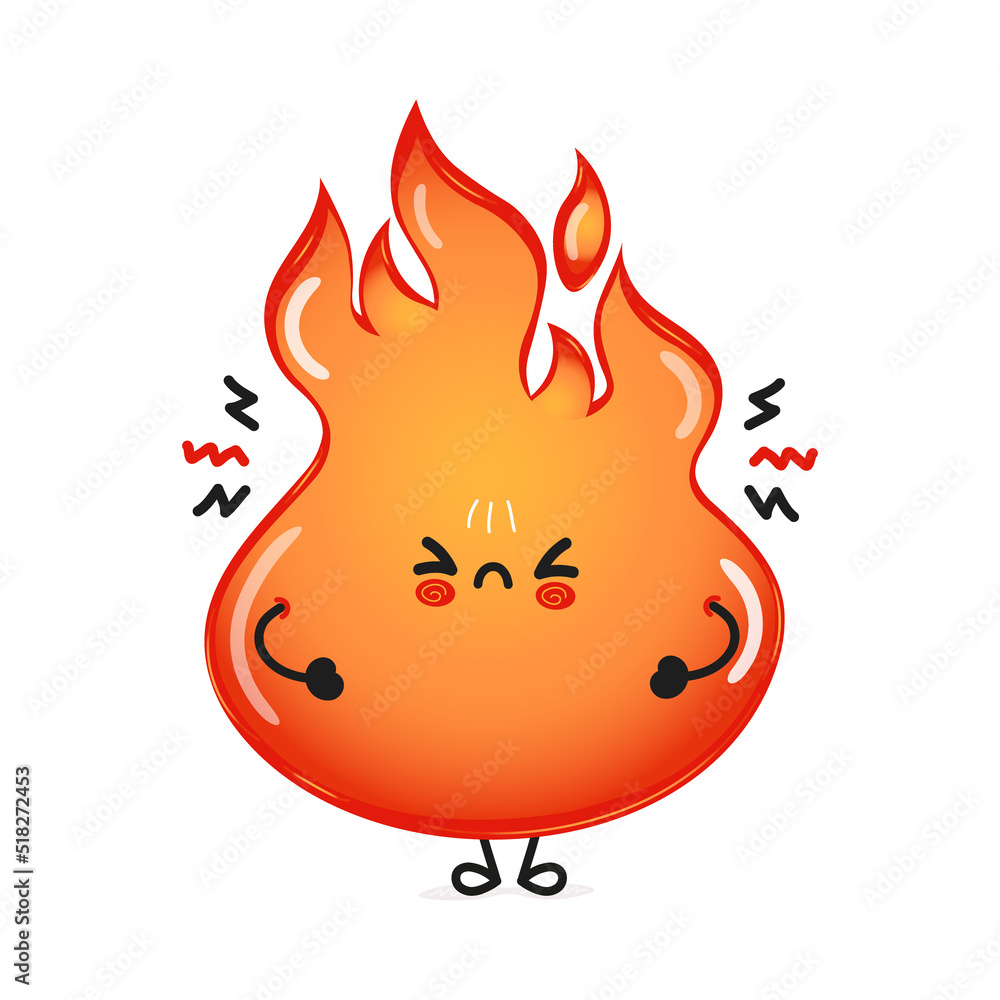 Cute angry fire character. Vector hand drawn cartoon kawaii character ...